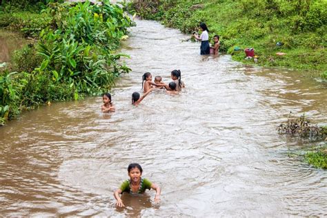 Laotians Bath In A River Editorial Stock Image Image Of Laos 35207309