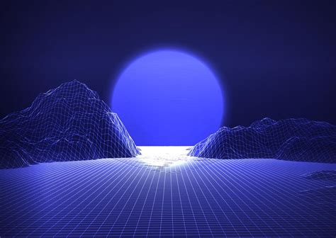 와이어프레임 풍경이 있는 추상 복고풍 배경 무료 벡터