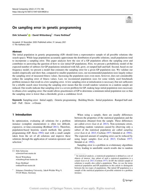 Pdf On Sampling Error In Genetic Programming