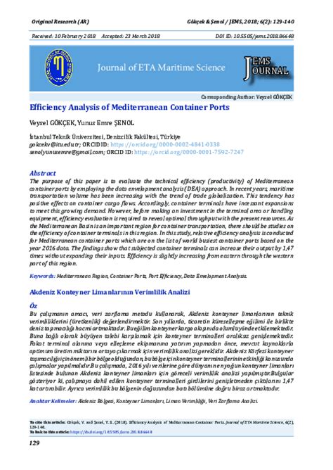 Pdf Efficiency Analysis Of Mediterranean Container Ports