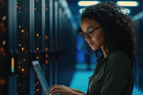 Premium Photo Multiethnic Female Data Center Engineer Ensures Cyber