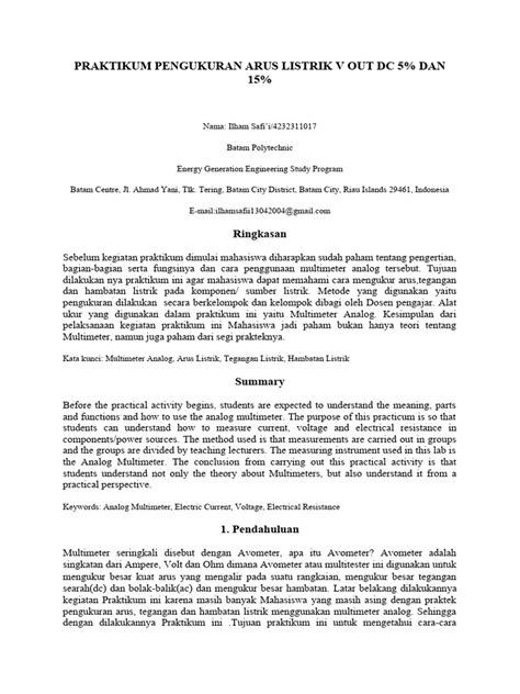 Praktikum Pengukuran Arus Tegangan Dan Hambatan Dengan Multimeter Analog Pdf