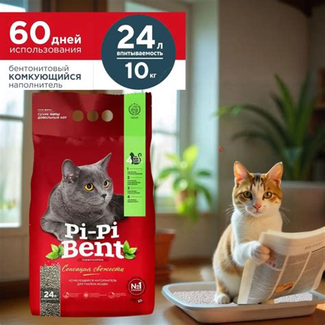 Наполнитель глиняный для кошачьего туалета комкующийся бентонитовый Pi Pi Bent Пипи бент