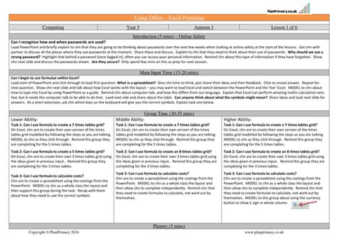 year 5 ks2 office excel formulas and internet safety computing