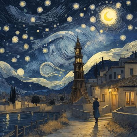 반 고흐의 별이 빛나는 밤을 Ai로 재해석 프리미엄 사진
