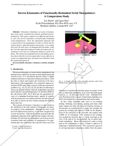 Pdf Inverse Kinematics Of Functionally Redundant Serial Manipulators