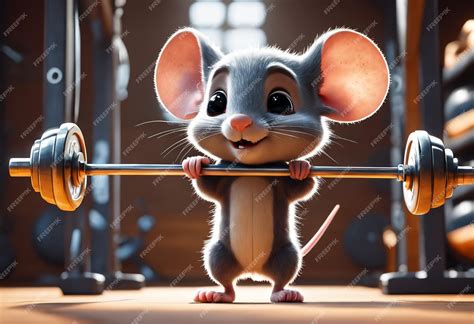 Premium Photo Adorable Little Mouse Lifting Weights Generative Ai