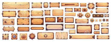 cartoon wooden user interface set game ui design elements wood frames