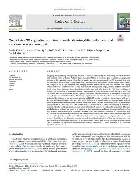Pdf Quantifying 3d Vegetation Structure In Wetlands Using Differently Measured Airborne Laser