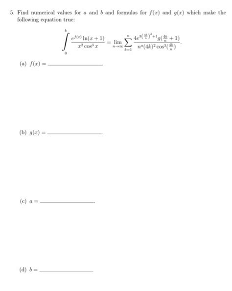 Solved 5 Find Numerical Values For A And B And Formulas For