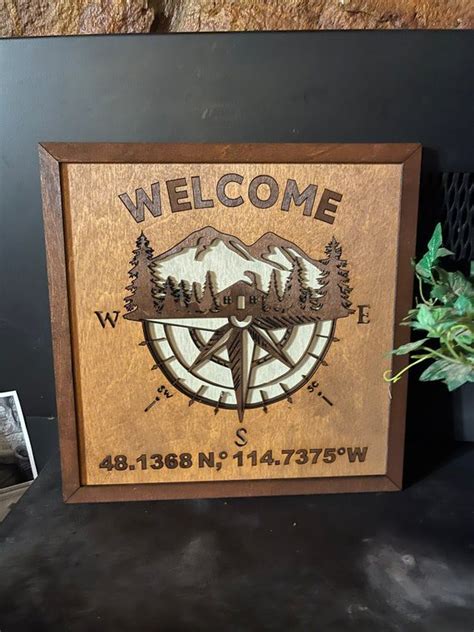 Rustic Compass Sign With Coordinates House Warming Closing T