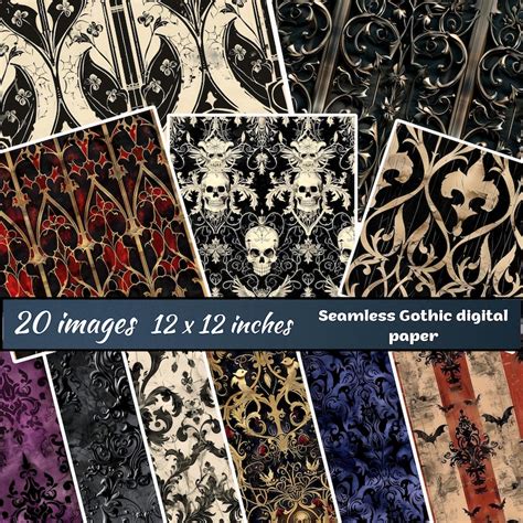 Seamless Gothic Digital Paper Gothic Seamless Patterns Skull Damask