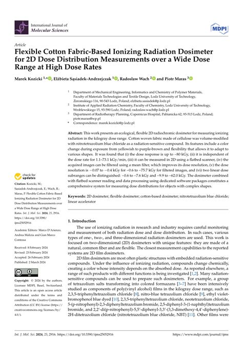 Pdf Flexible Cotton Fabric Based Ionizing Radiation Dosimeter For 2d Dose Distribution