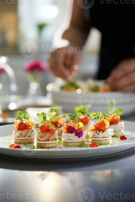 Artistic Culinary Composition By Chef Spotlighting Sophisticated
