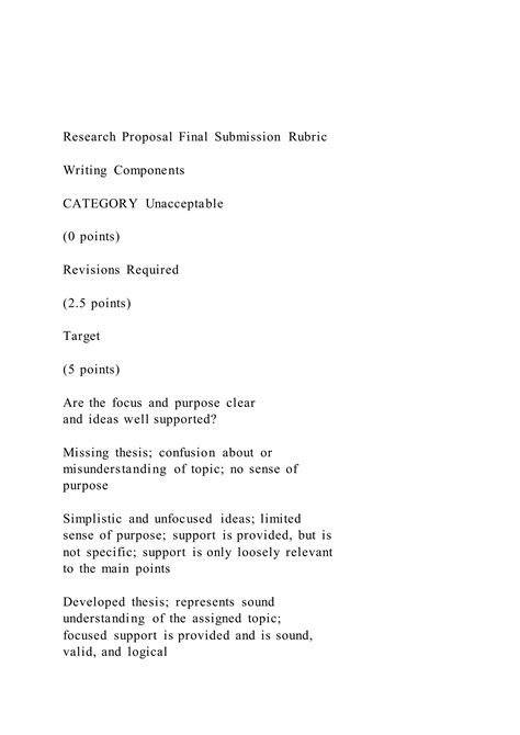 research proposal final submission rubric writing componen pdf