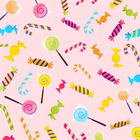 Premium Vector Kawaii Cute Candy Seamless Pattern With Different Types On A Light Background