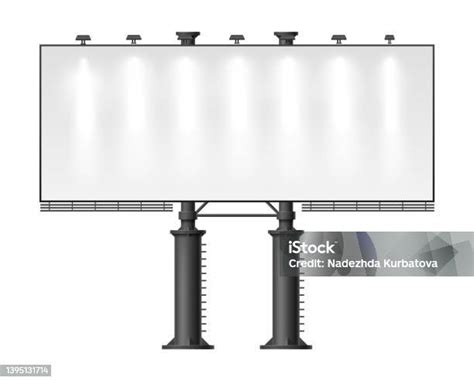 현실적인 빈 도시 간판 스포트라이트가있는 광고 간판 고립 된 거리 스탠드 상업 프로모션 보드 전면보기 비즈니스 광고 벡터 길가 간판 모형 간판에 대한 스톡 벡터 아트 및