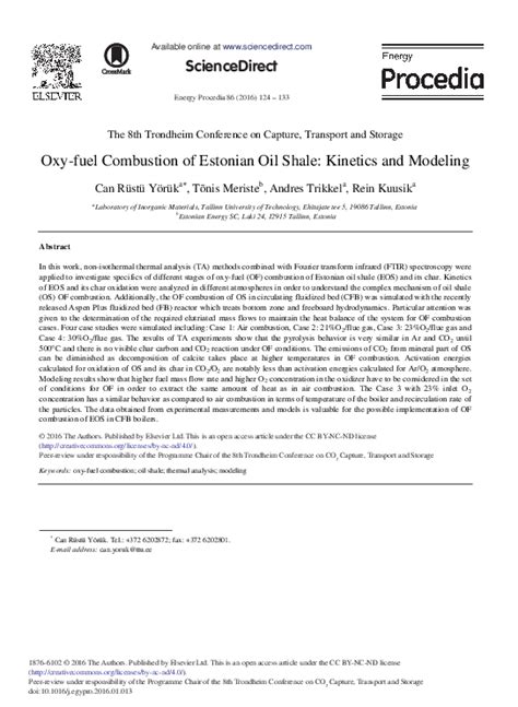Pdf Oxy Fuel Combustion Of Estonian Oil Shale Kinetics And Modeling