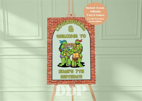 Tmnt Birthday Welcome Sign Teenage Mutant Ninja Turtles Printable Pa