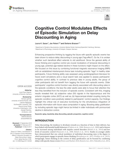 Pdf Cognitive Control Modulates Effects Of Episodic Simulation On Delay Discounting In Aging