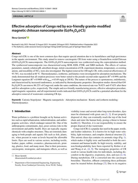 Efective Adsorption Of Congo Red By Eco‑friendly Granite‑modifed