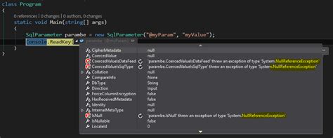 Sql Server C Sqlparameter Properties Throw Null Reference Immediately After Construction