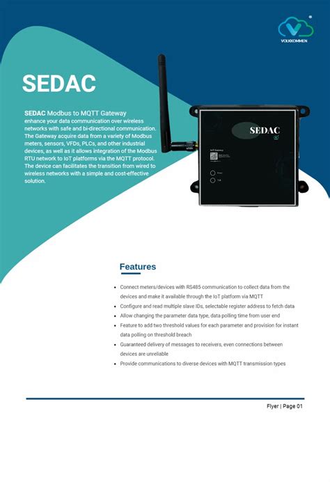Sedac Lite IoT Gateway RS Modbus Wi Fi IIoT V VAC Data Visualization IoT Connectivity
