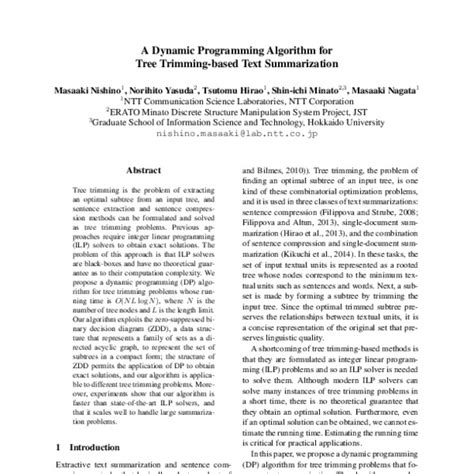 A Dynamic Programming Algorithm For Tree Trimming Based Text Summarization Acl Anthology