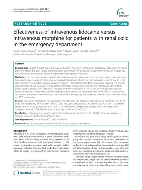 Pdf Effectiveness Of Intravenous Lidocaine Versus Intravenous