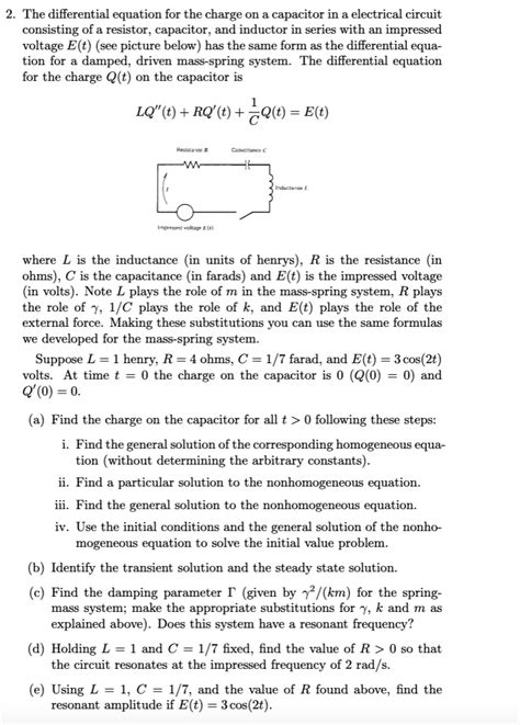 2 The Differential Equation For The Charge On A Capacitor In A