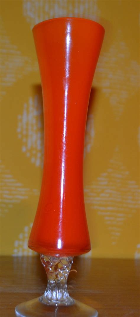 Vintage Overlay Glass Vase 70s Orange White Glass Mid Century Retro
