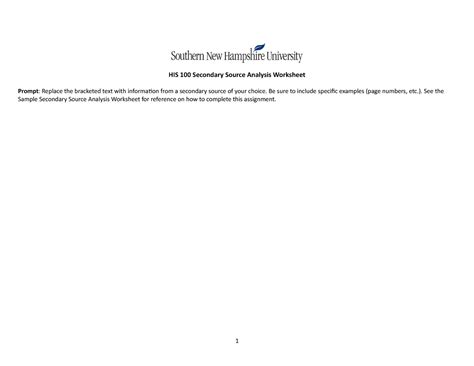 Secondary Source Analysis Worksheet Be Sure To Include Specific Examples Page Numbers Etc