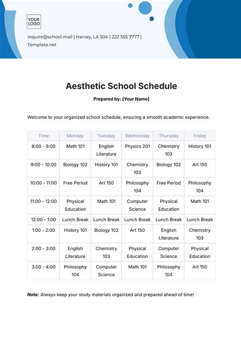 Free School Timetable Template To Edit Online
