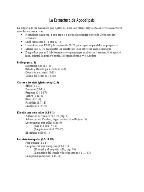 Estructura Del Libro De Apocalipsis Pdf Libro De Revelación