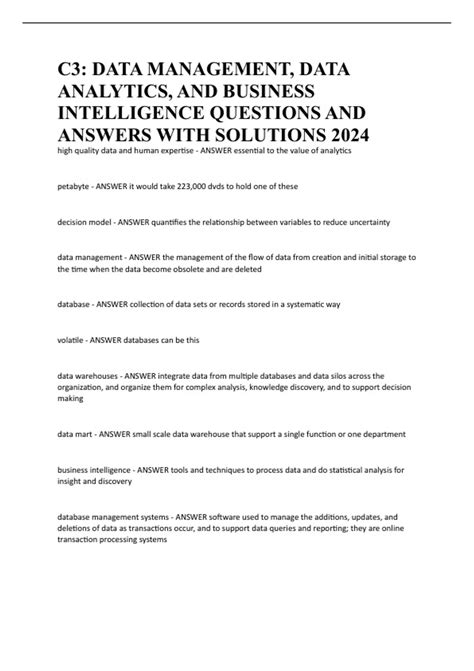 c3 data management data analytics and business intelligence questions and answers with
