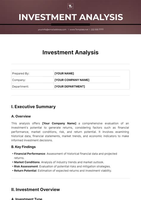 Free Investment Analysis Template To Edit Online