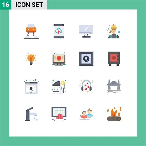 Editable Vector Line Pack Of 16 Simple Flat Colors Of Technician Engineer Computer Electrician