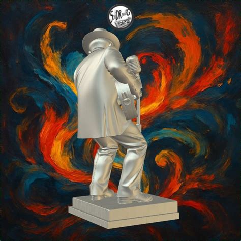 🎸 Vintage Guitar Player Stone Sculpture Solidrawings Sg2650・ Stl File