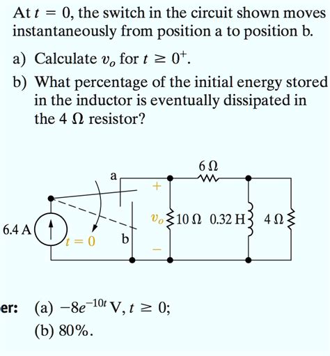 At T 0 The Switch In The Circuit Shown Moves Instantaneously From Position A To Position B A