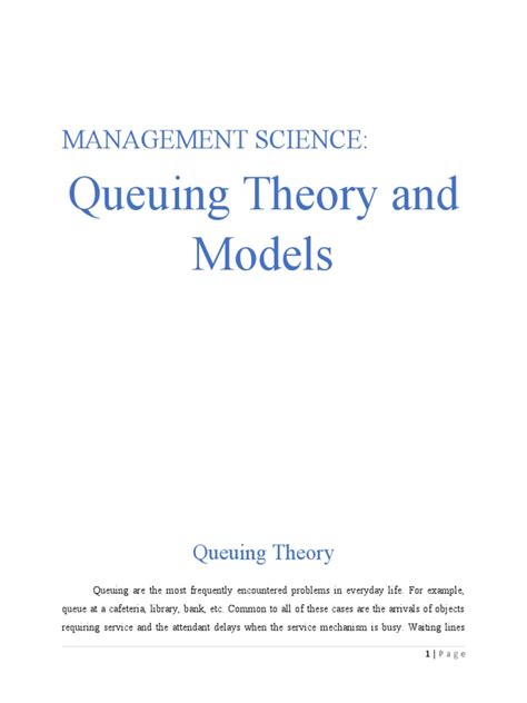 Queuing Theory And Models Management Science Pdf Applied