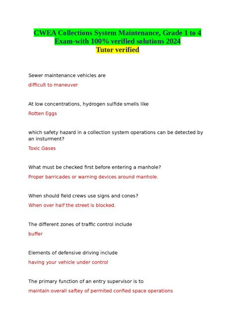 Cwea Collections System Maintenance Grade 1 To 4 Exam With 100 Verified Solutions 2024 D