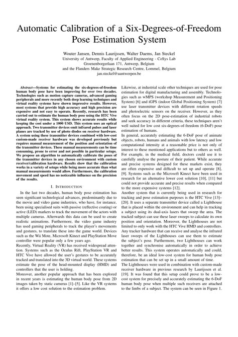 Pdf Automatic Calibration Of A Six Degrees Of Freedom Pose Estimation System