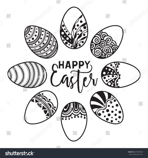 Happy Easter Outline Round Frame Handdrawn Stock Vector Royalty Free 619649054 Shutterstock