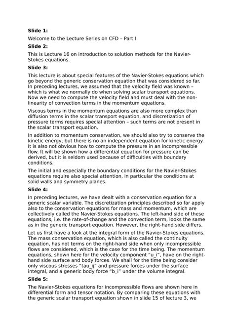 The Perić Lectures On Cfd Lecture 16 Introduction To Solution Methods For The Navier Stokes