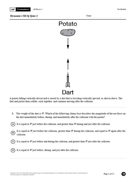 Ap Physics 1 02dynamicsmcq Quiz2 Pdf