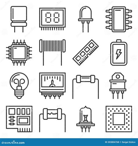 Electronic Components Icons Set On White Background Vector Stock Vector Illustration Of