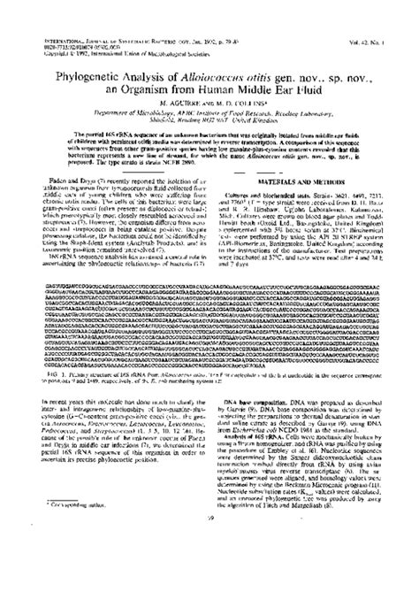 Pdf Phylogenetic Analysis Of Alloiococcus Otitis Gen Nov Sp Nov An Organism From Human