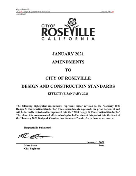 January 2021 Amendments To City Of Roseville Design And Construction