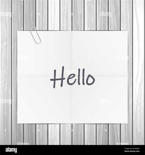 Notepad Hello Text On Wooden Background Vector Illustration Stock
