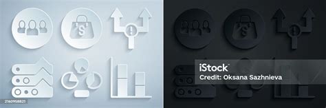 파이 차트 인포그래픽 화살표 그래프 차트 다이어그램 세일 및 프로젝트 팀 기본 아이콘이 있는 쇼핑백을 설정합니다 벡터 3차원